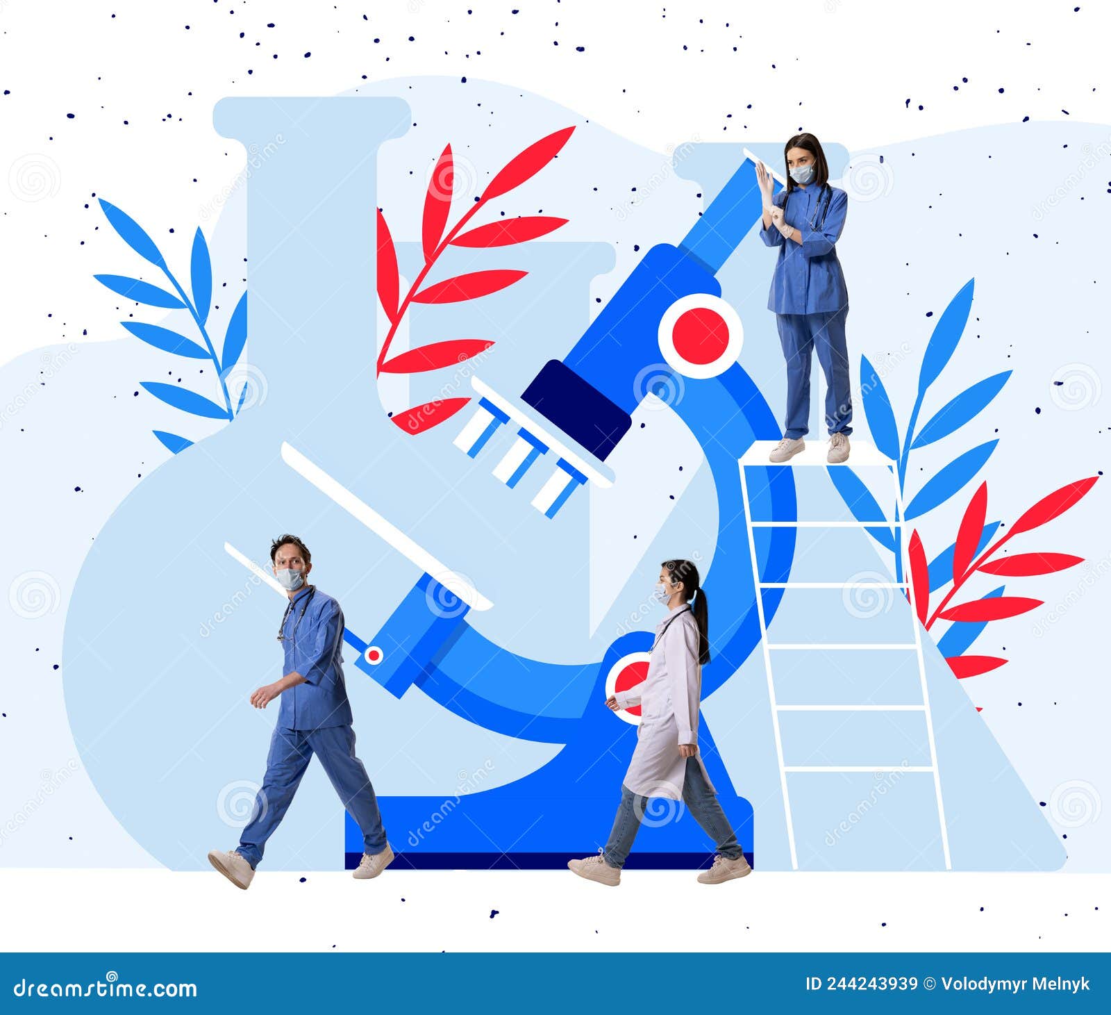 Contemporary Creative Art Collage. Three Young Doctors with Huge ...