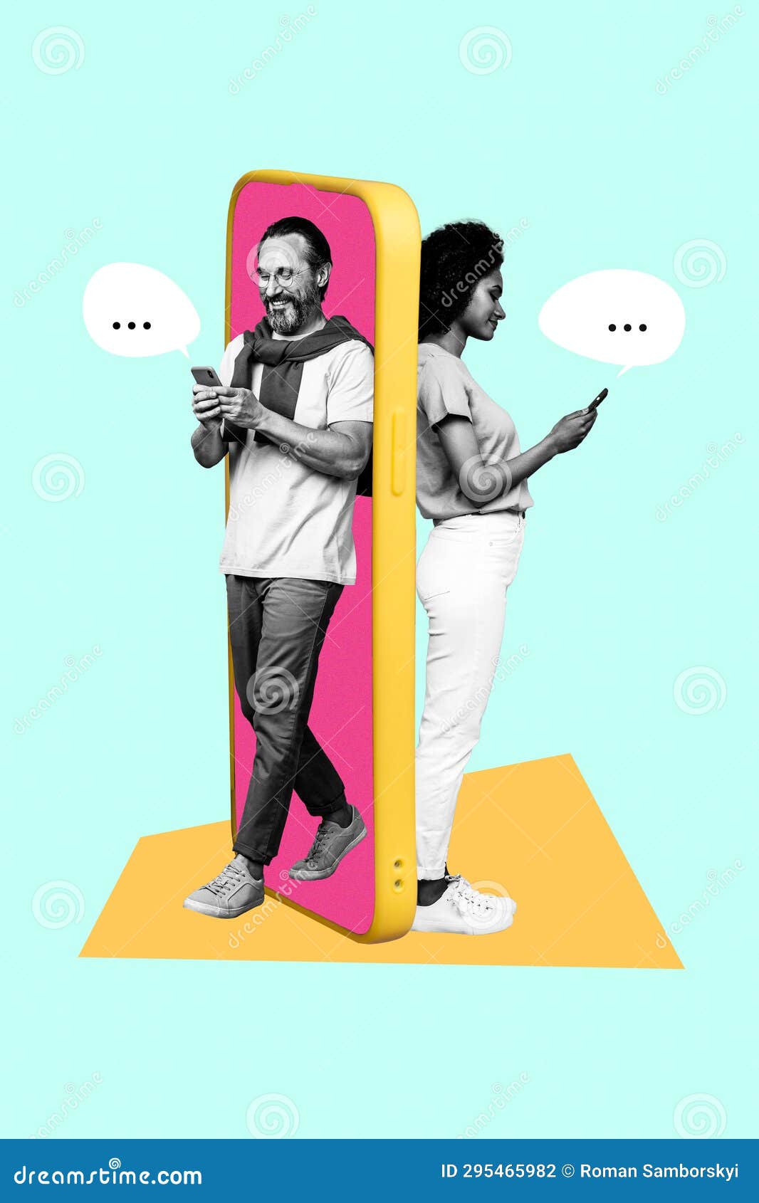 Contemporary Design Collage Illustration of Two People Using Messenger ...