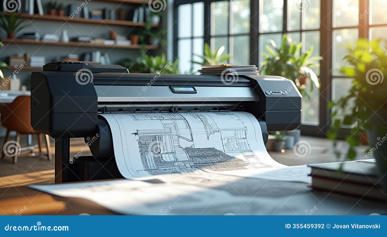 Modern Architectural Studio with High-Tech Large Format Printer in ...