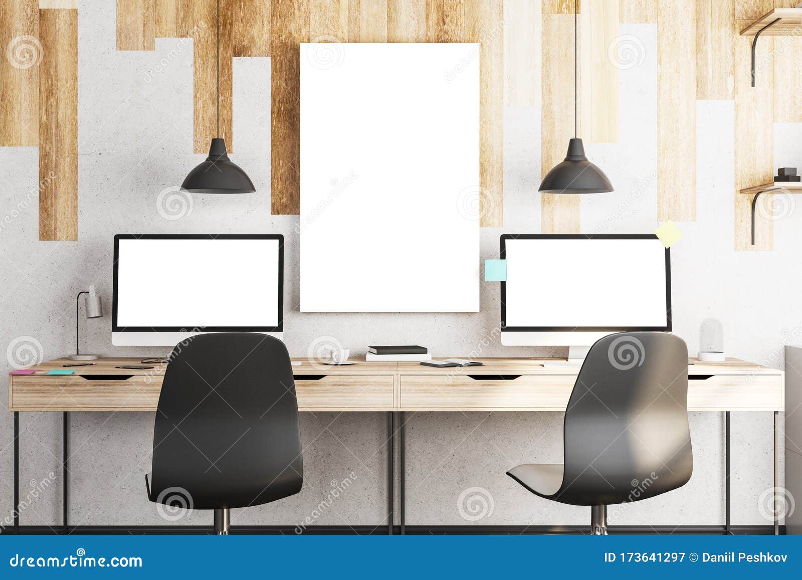 Contemporary Designer Workplace with Two Computer Stock Illustration ...
