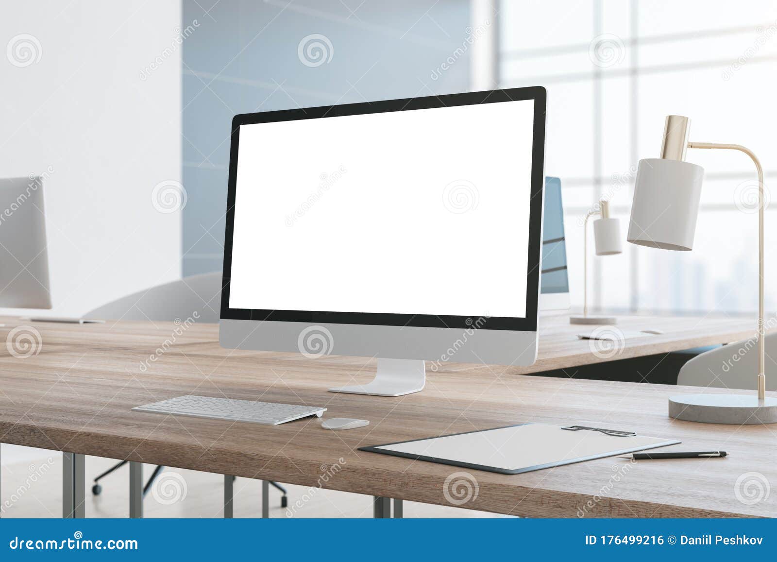 Contemporary Desktop with Empty Personal Computer Screen Stock ...