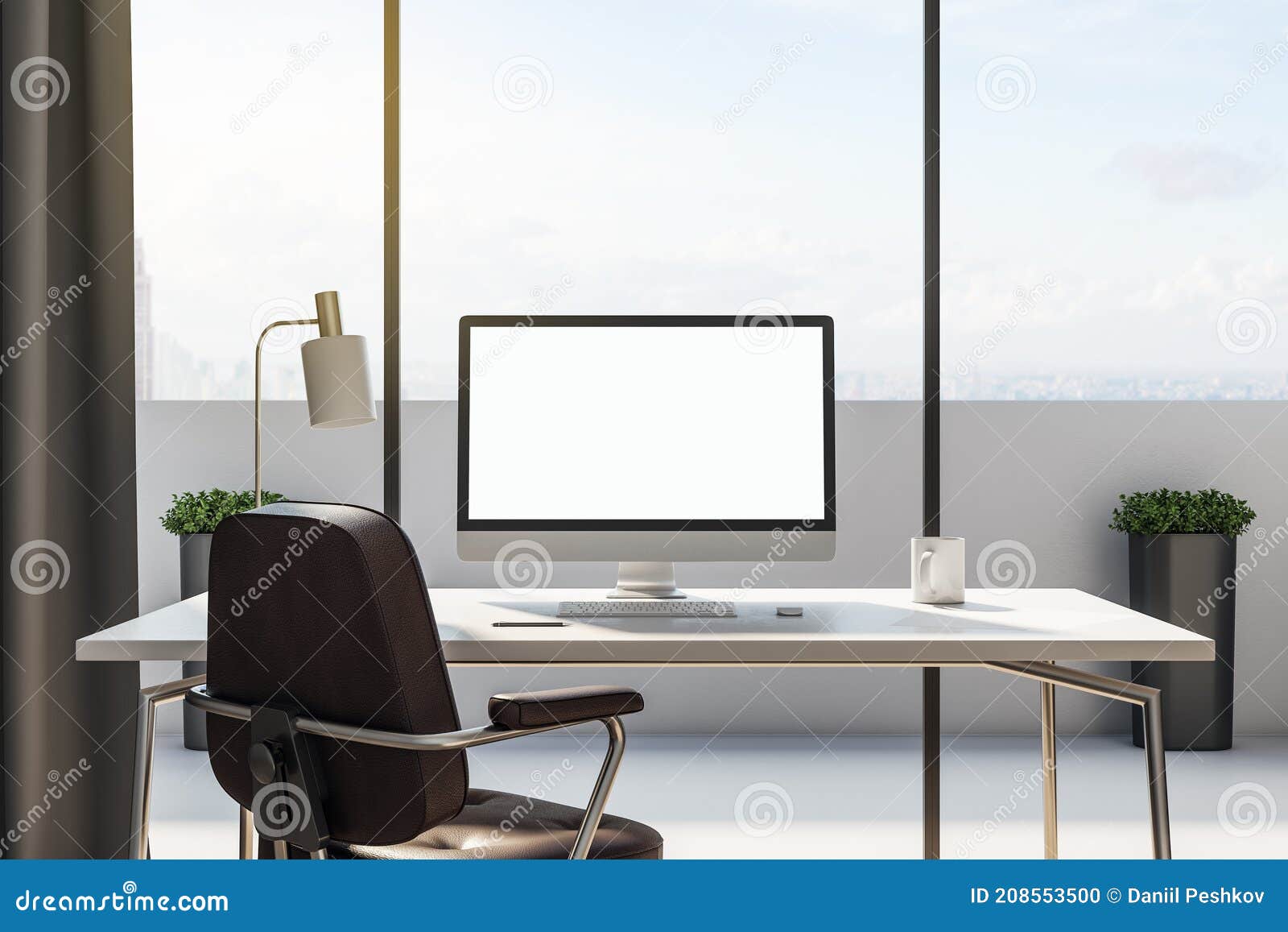 Contemporary Desktop with Empty White Computer Screen Stock ...