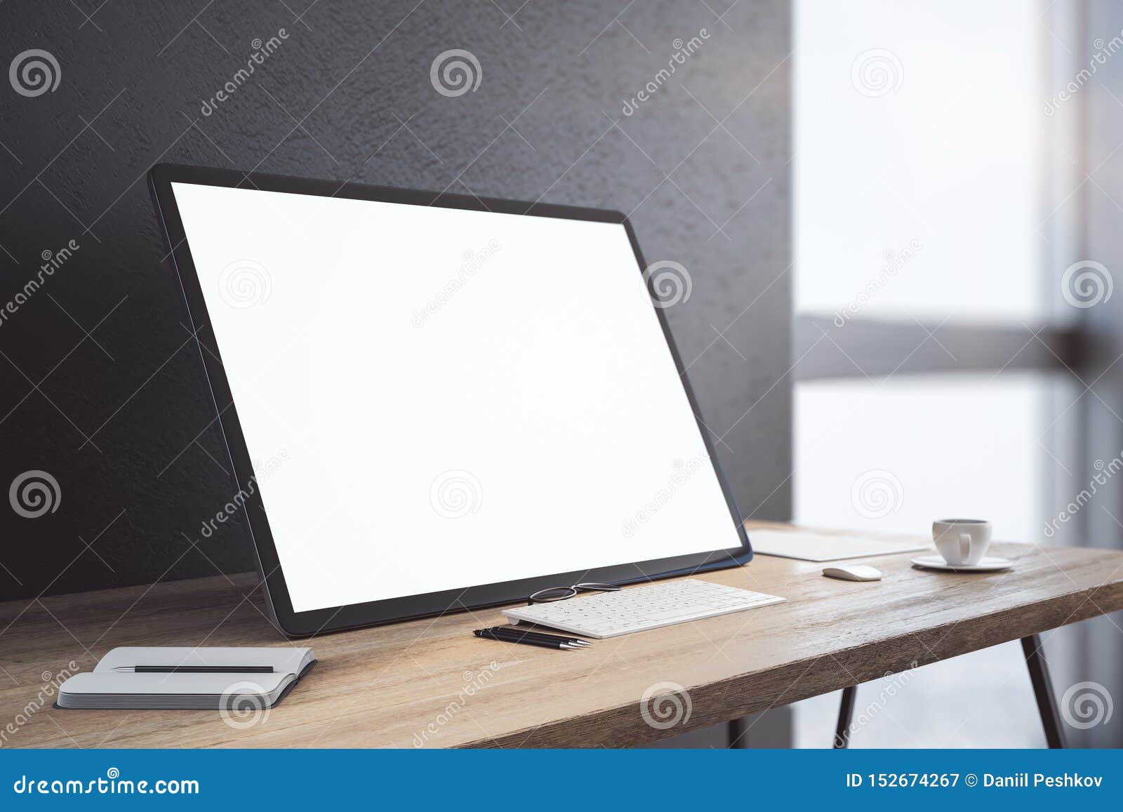 Contemporary Desktop with White Computer Stock Illustration ...