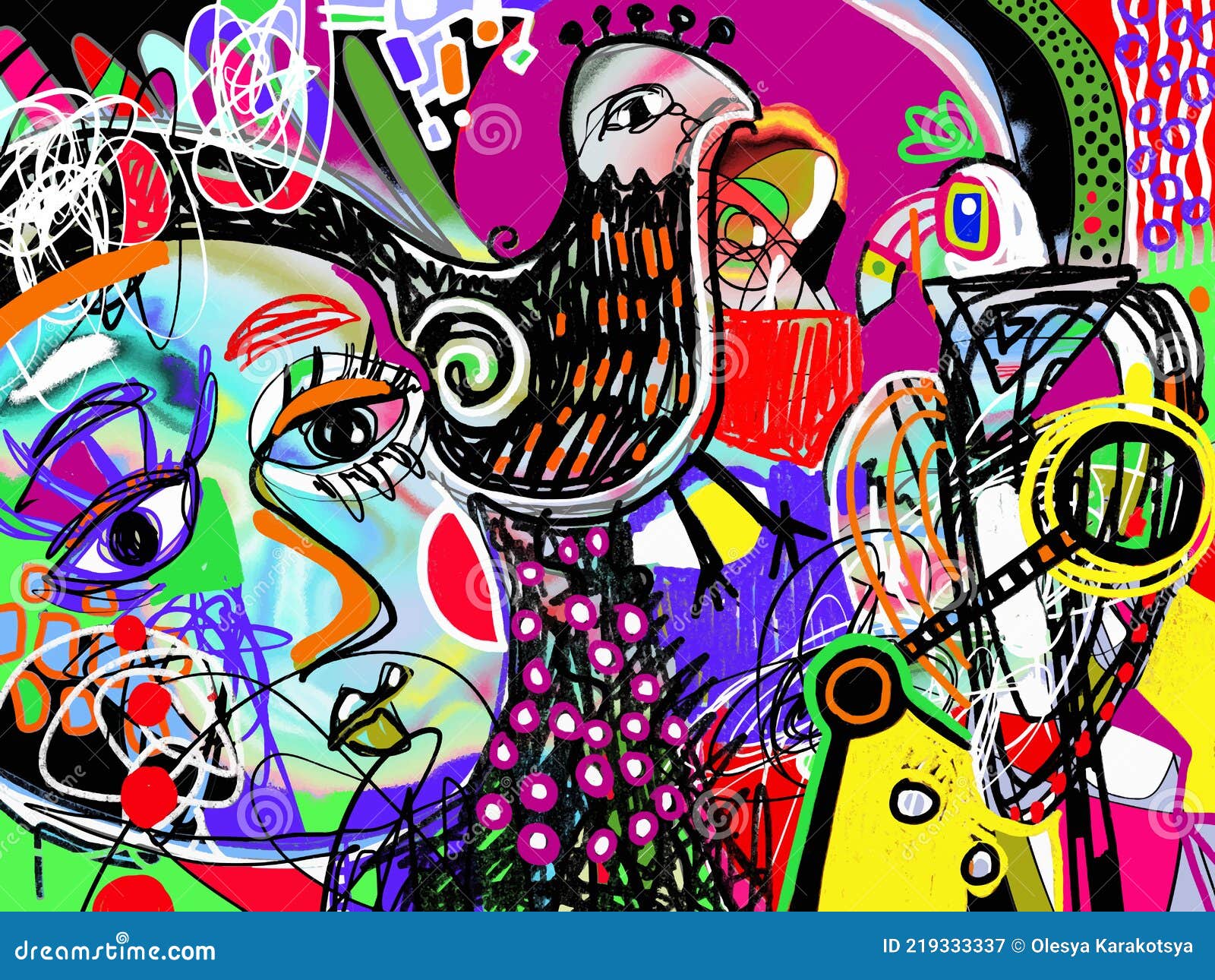 Contemporary Digital Modern Art. Abstract Composition with Human Face ...