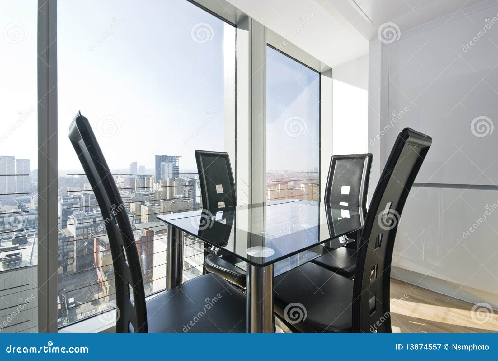 Contemporary Dining Area with City Views Stock Image - Image of ...