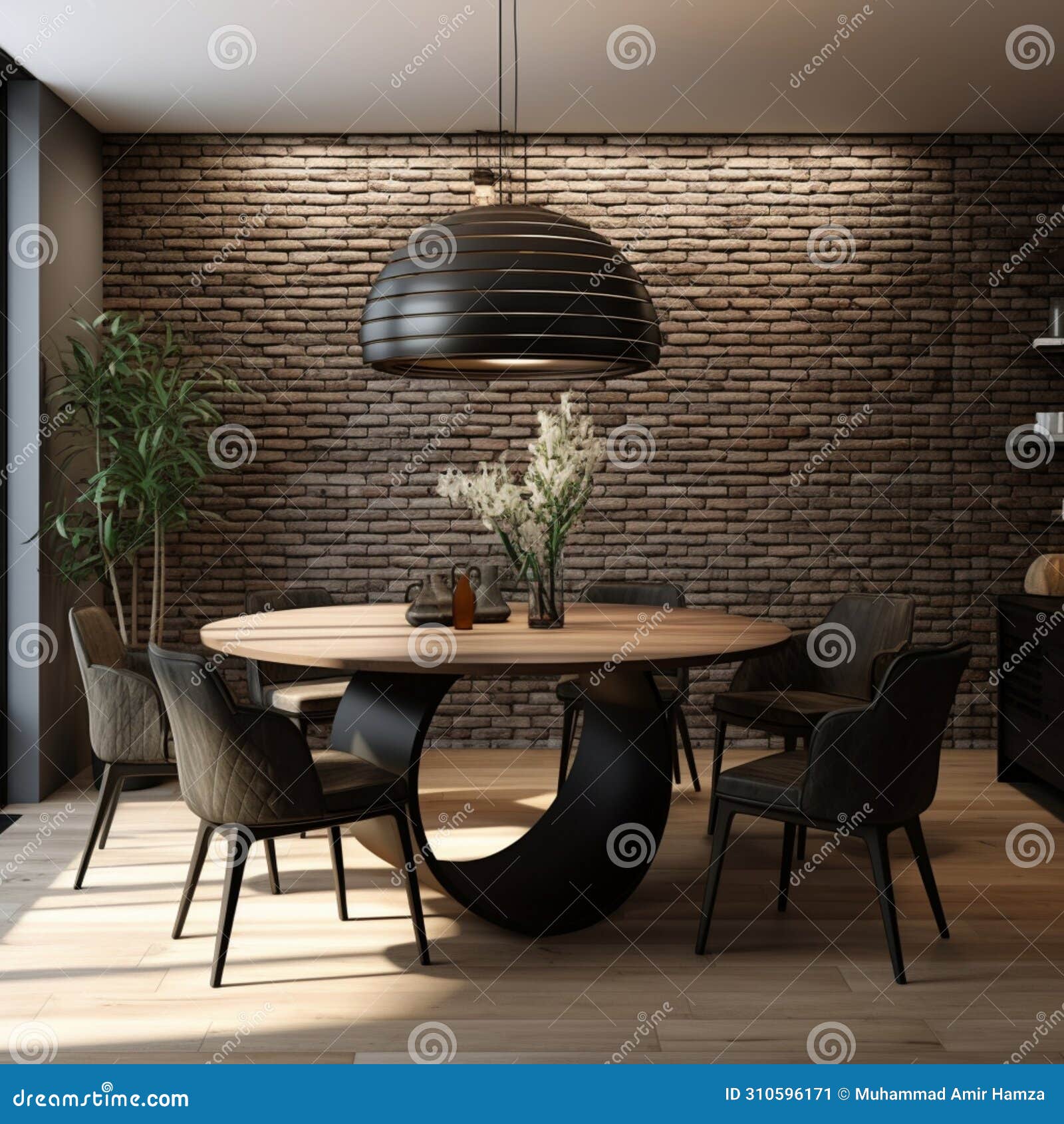 A Contemporary Dining Room with a 3D Brick Wall Effect Stock ...