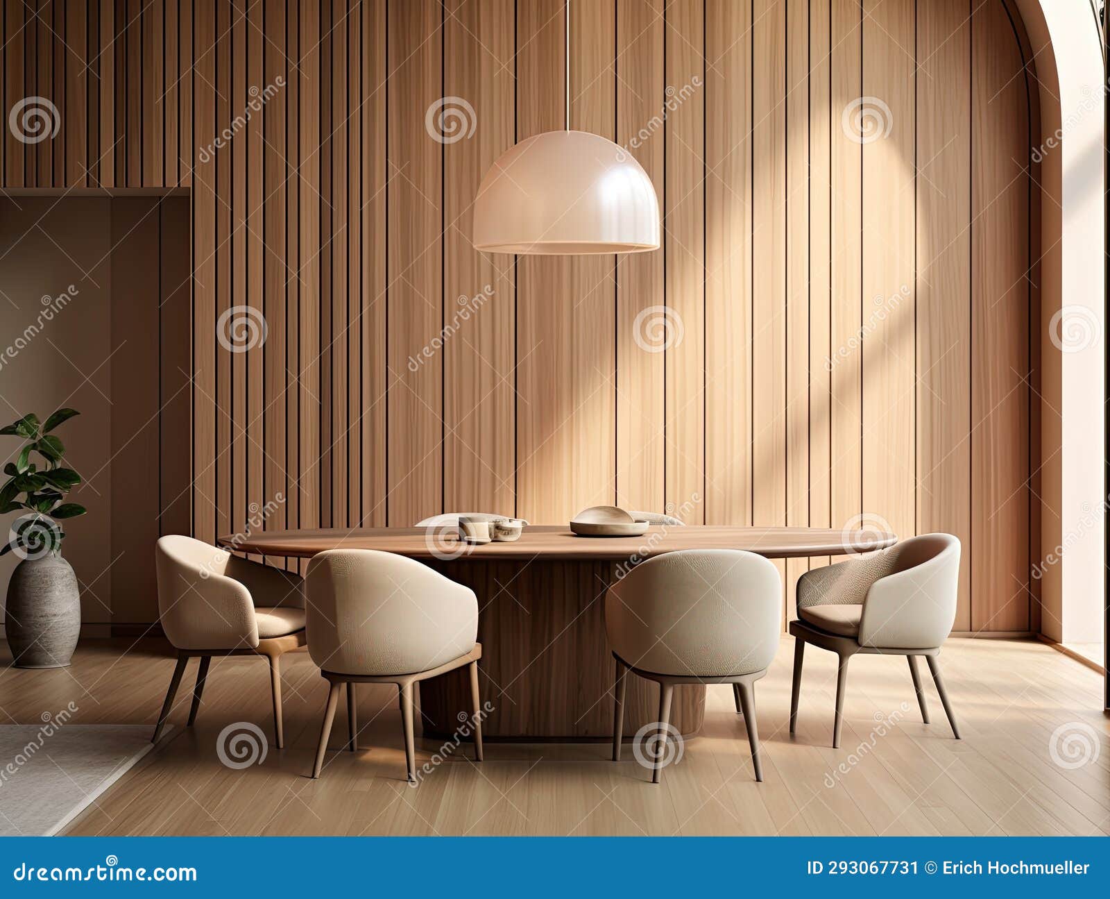 Contemporary Dining Space with Hypermodern Wooden Wall Stock ...