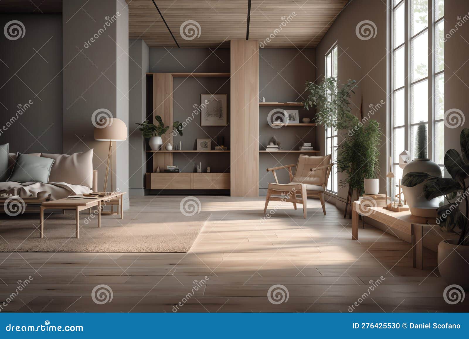 Contemporary Empty Home Interior, Scandiboho Style, 3d Render ...