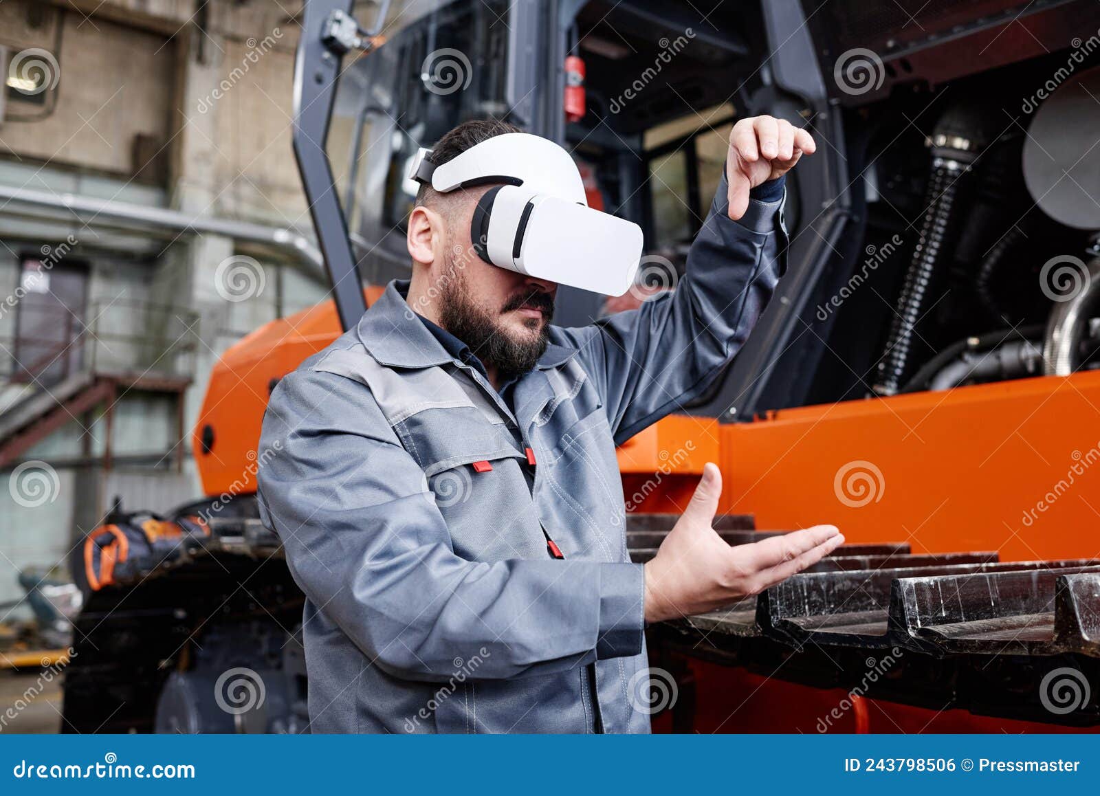 Contemporary Engineer in Vr Headset Forming Shape of Virtual Machine ...