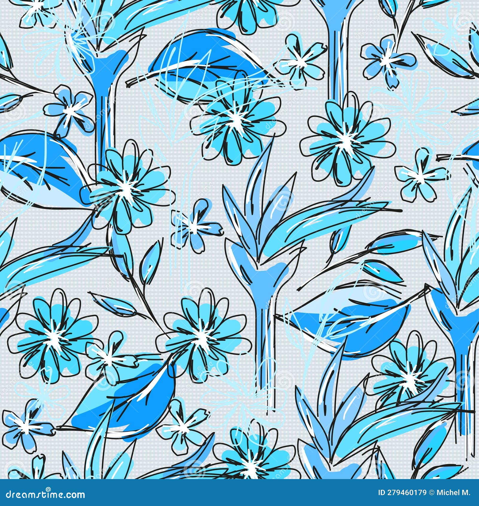 Contemporary Flowers with Fabric Texture Vector Background Pattern ...
