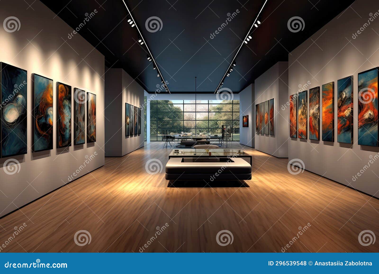 Contemporary Gallery Space with Track Lighting and Modern Art ...