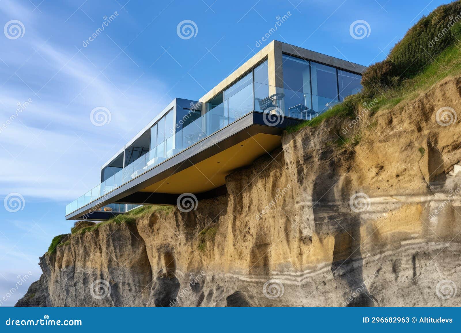 A Contemporary Home Built into a Cliff-side Stock Illustration ...