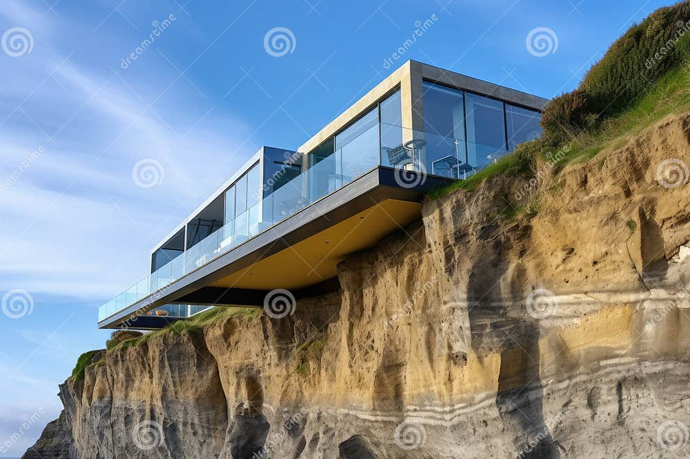 A Contemporary Home Built into a Cliff-side Stock Image - Image of ...