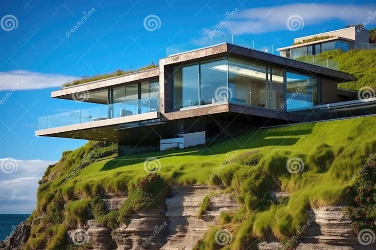 A Contemporary Home Built into a Cliff-side Stock Photo - Image of ...