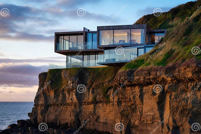 A Contemporary Home Built into a Cliff-side Stock Photo - Image of ...