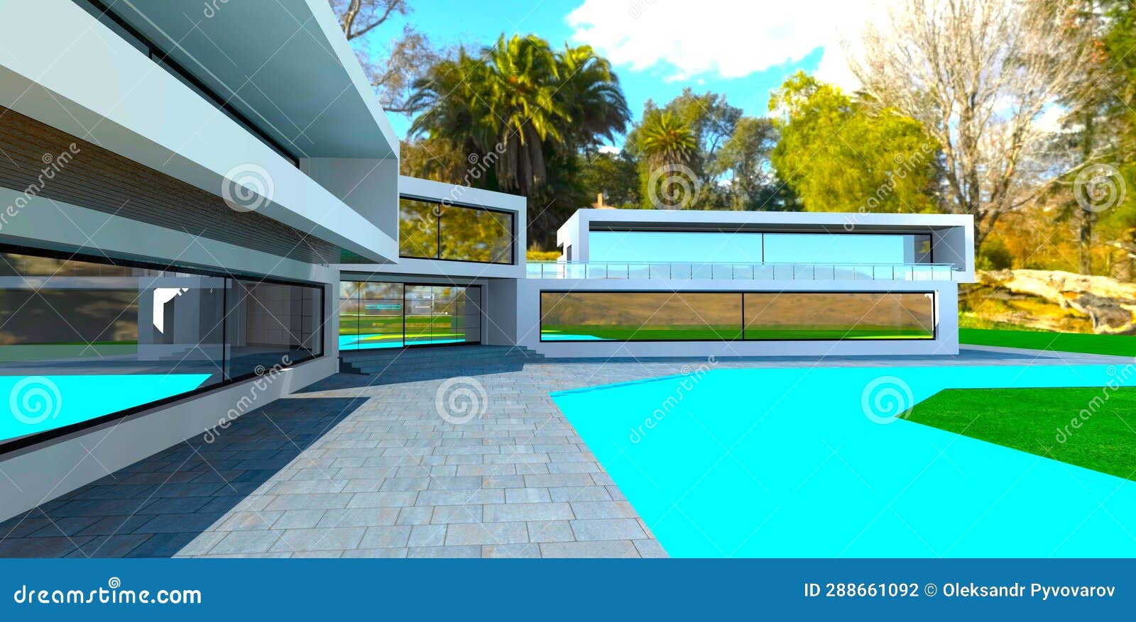 Contemporary Hotel Recently Built in Tropical Park. Exit from Building ...