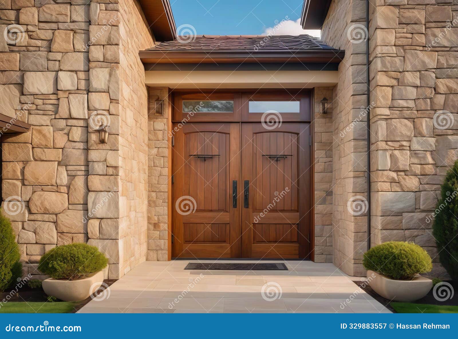 Contemporary House Entryway Featuring Natural Stone Wall Stock ...