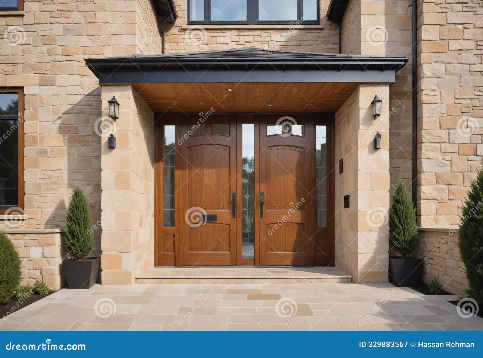 Contemporary House Entryway Featuring Natural Stone Wall Stock ...