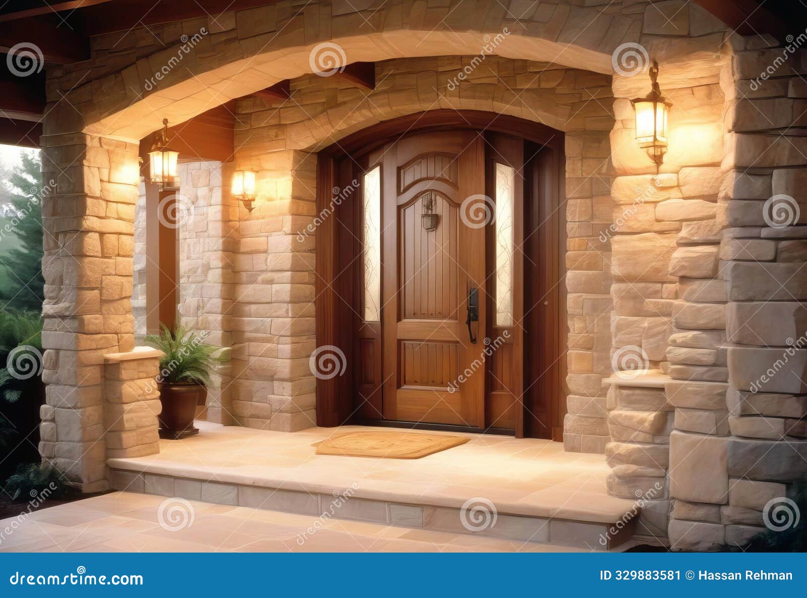 Contemporary House Entryway Featuring Natural Stone Wall Stock ...