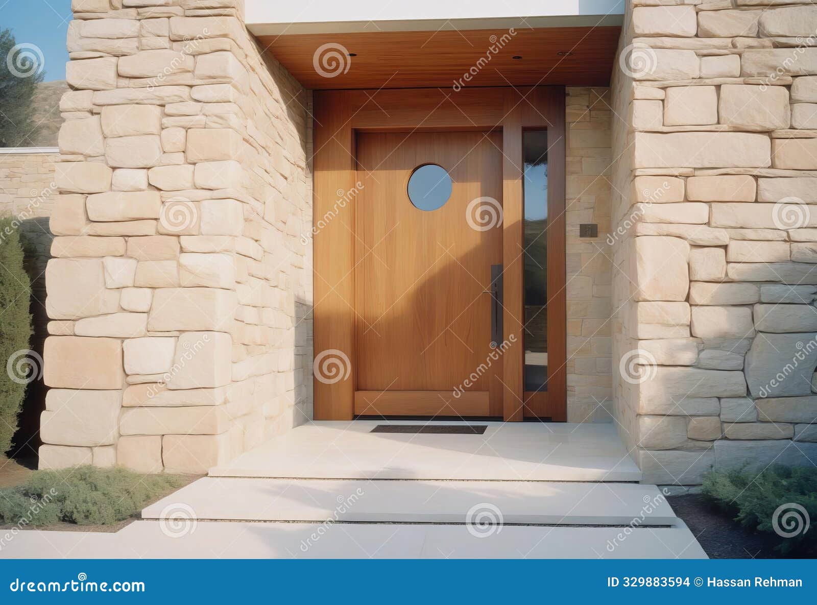 Contemporary House Entryway Featuring Natural Stone Wall Stock ...