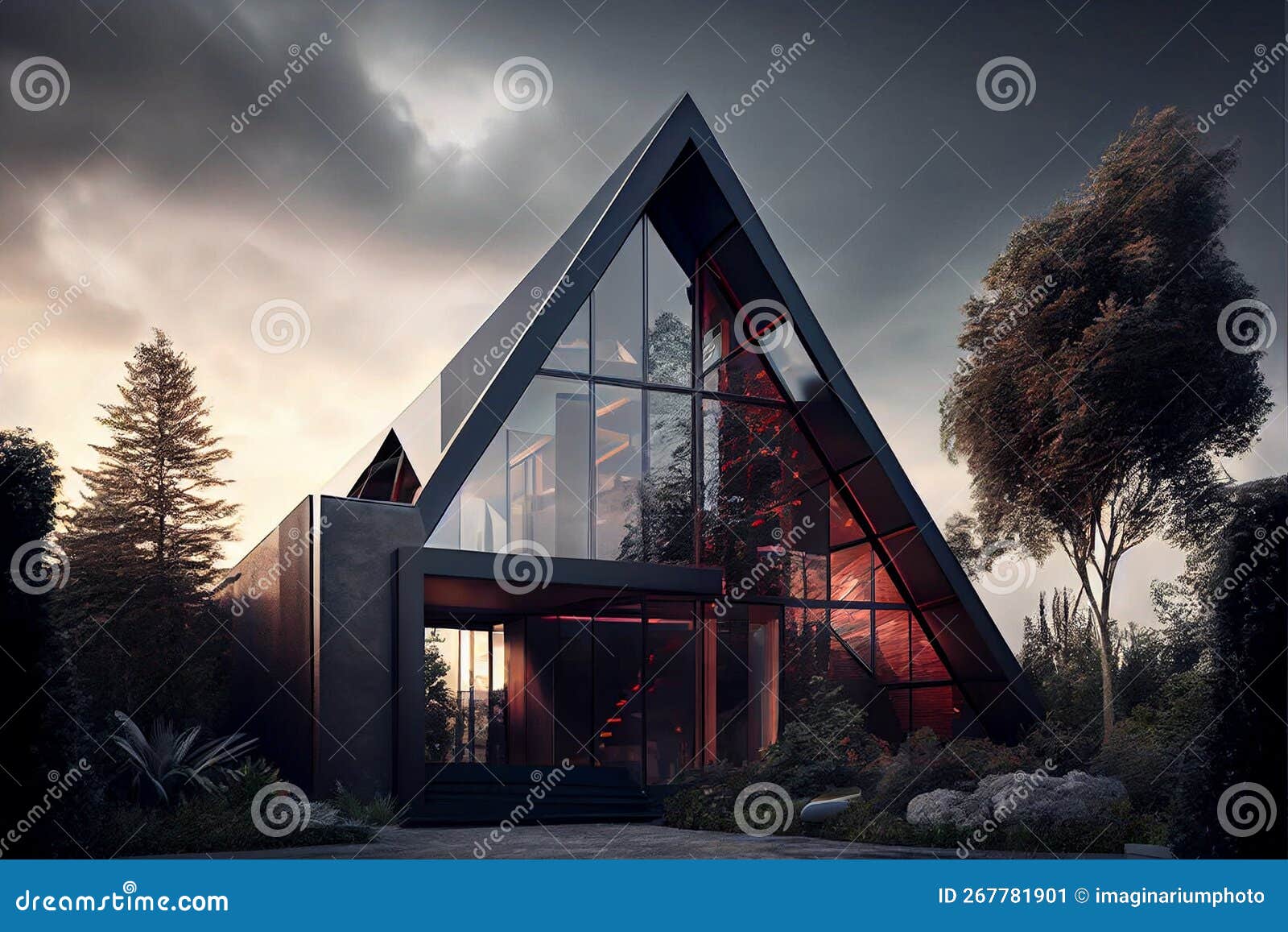 Contemporary House Triangle Shape in Forest Stock Image - Image of ...