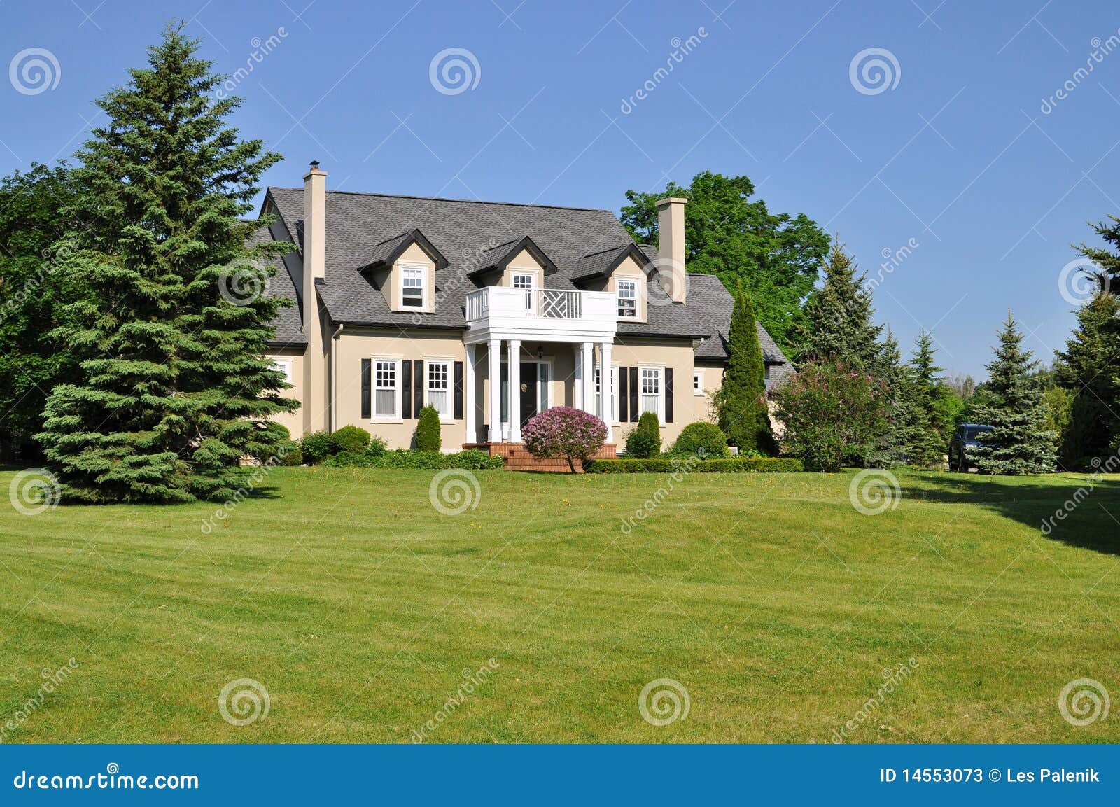 Contemporary House with White Balcony Stock Image - Image of windows ...