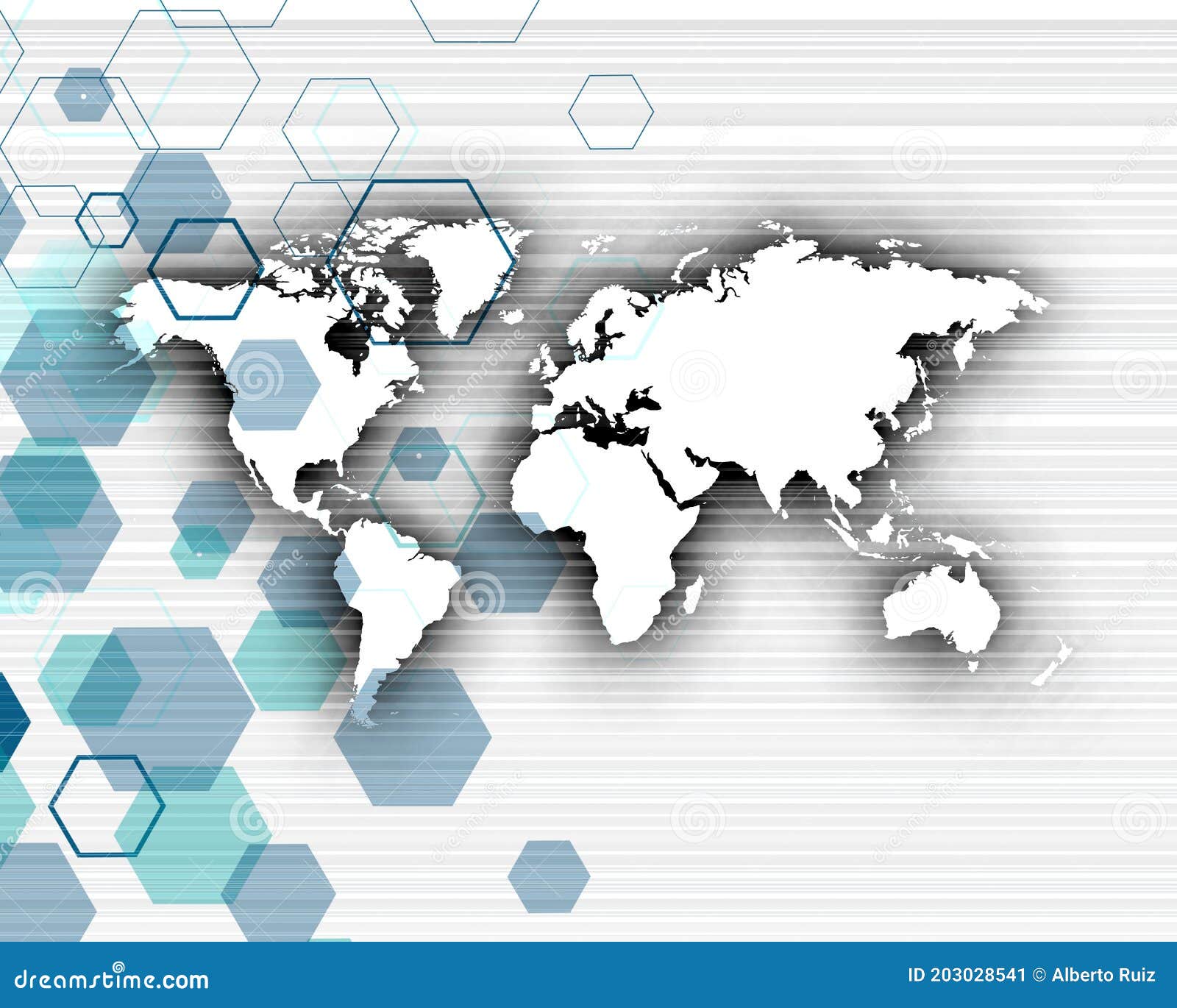 Background of World Map with Hexagons Stock Illustration - Illustration ...