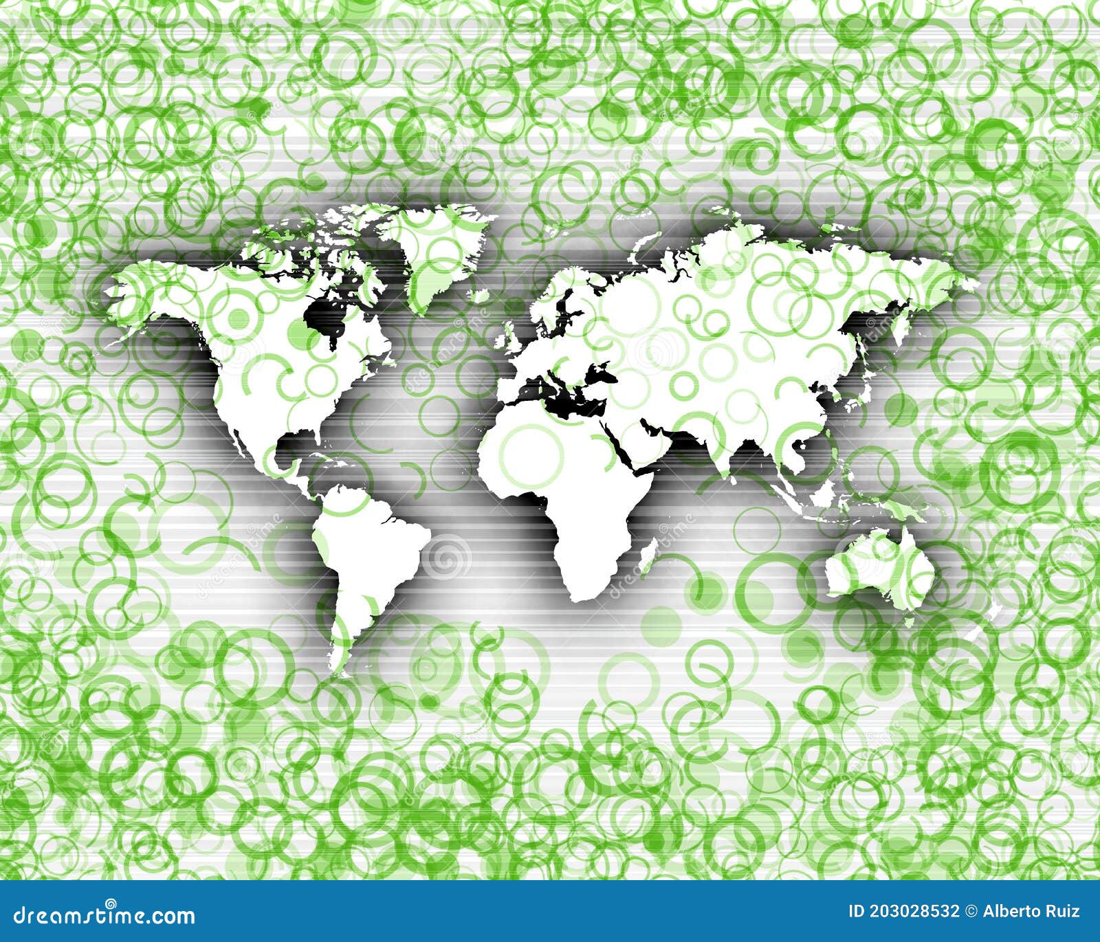 Green Background of World Map with Green Circles Stock Illustration ...