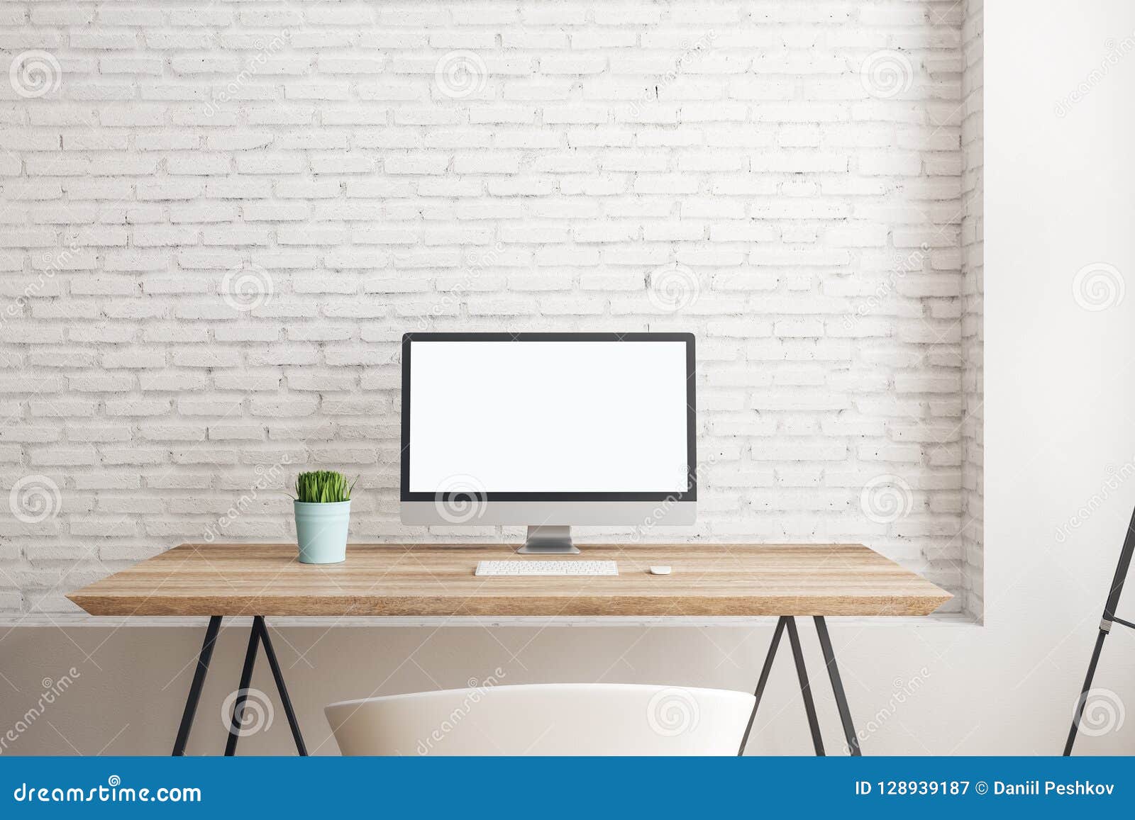 Contemporary Interior with Empty Computer Stock Image - Image of design ...