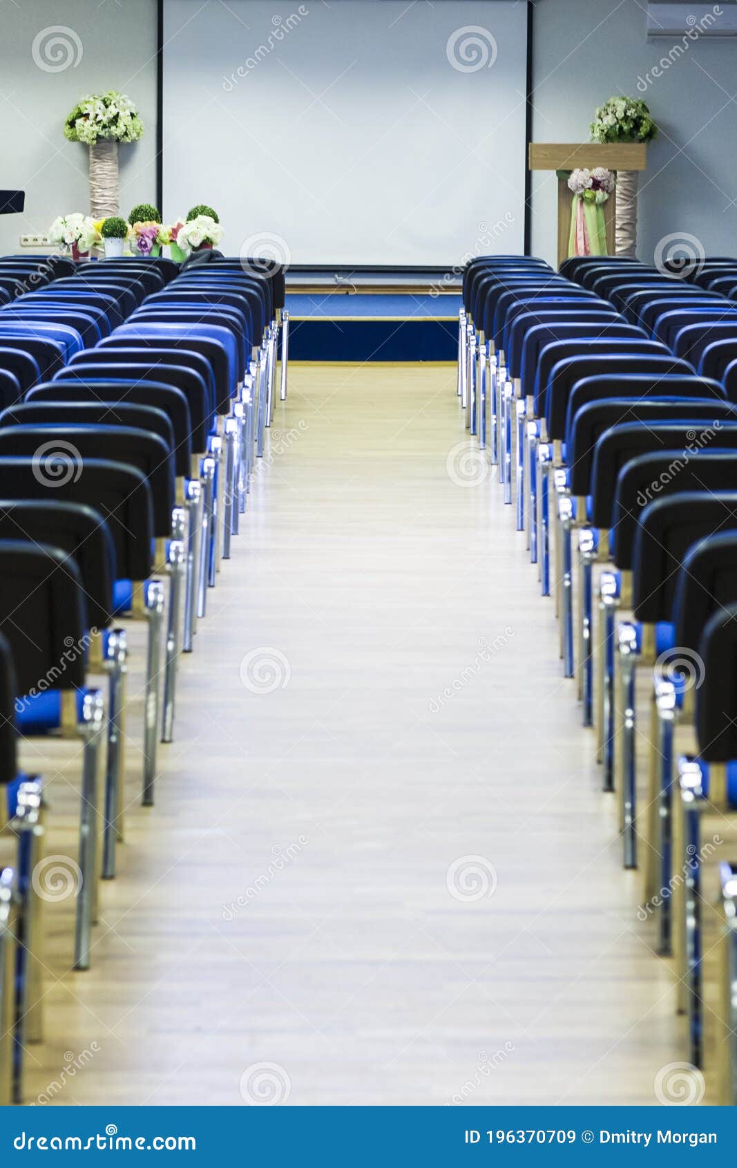 Contemporary Interior of Empty Conference Room with Blue Chairs in ...