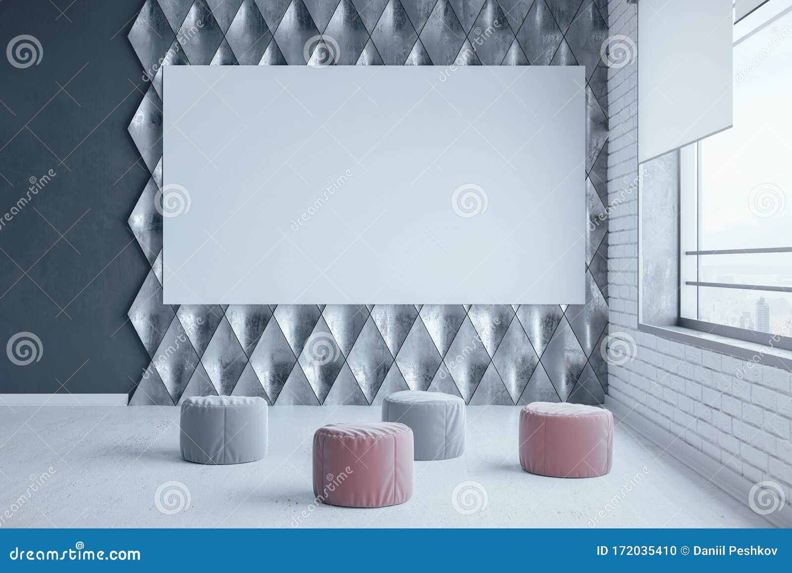 Contemporary Interior Room with Empty Banner on Wal Stock Illustration ...