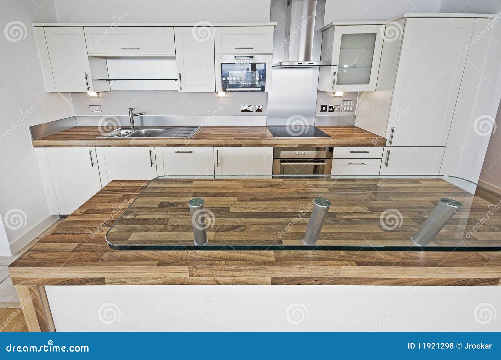 Contemporary Kitchen with Breakfast Bar Stock Photo - Image of massive ...