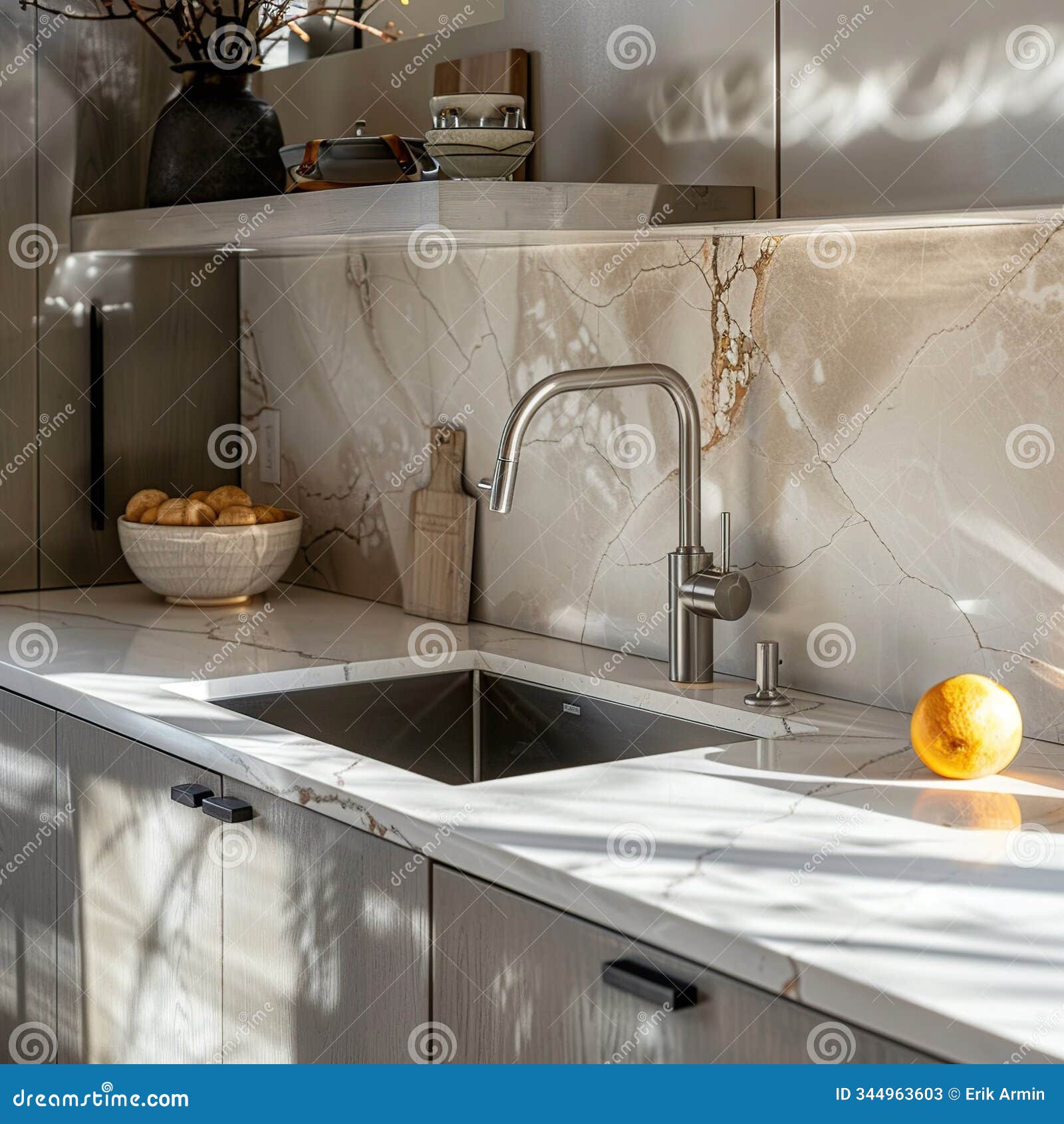 A Contemporary Kitchen Sink Featuring a Deep Basin, Touchless Faucet ...