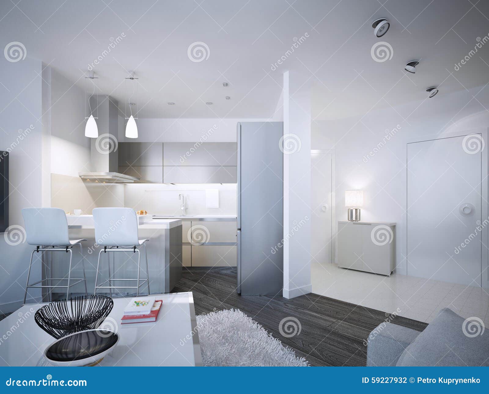 Contemporary Kitchen Studio Design Stock Illustration - Illustration of ...