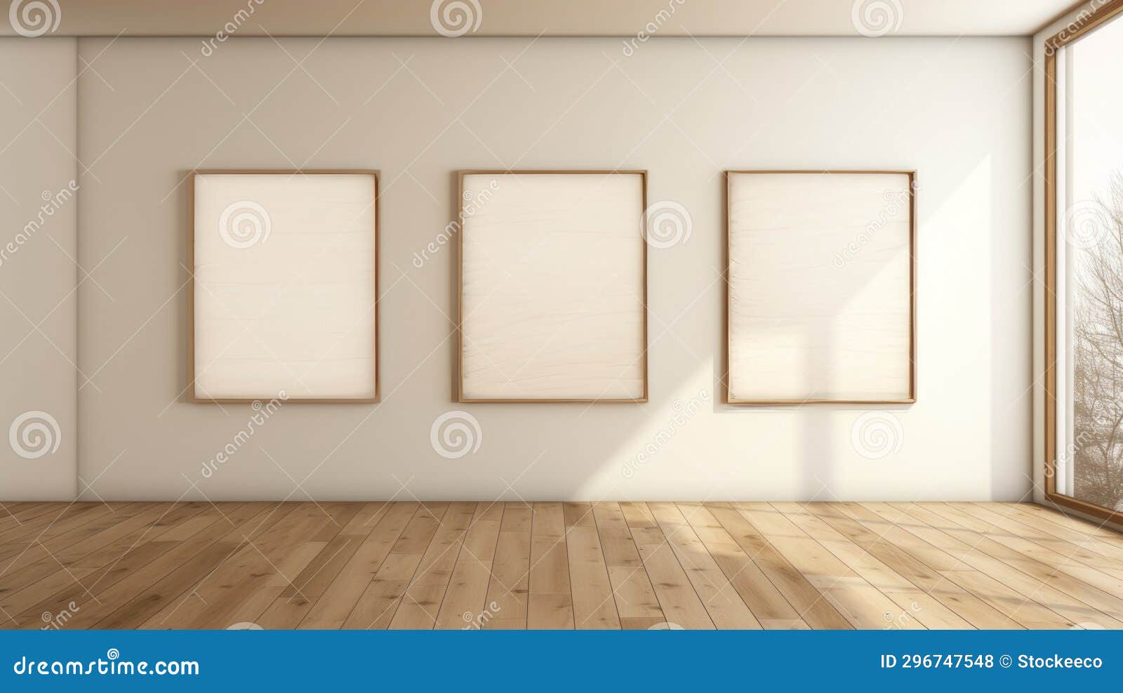 Contemporary Landscapes: White Empty Room with Three Blank Frames Stock ...