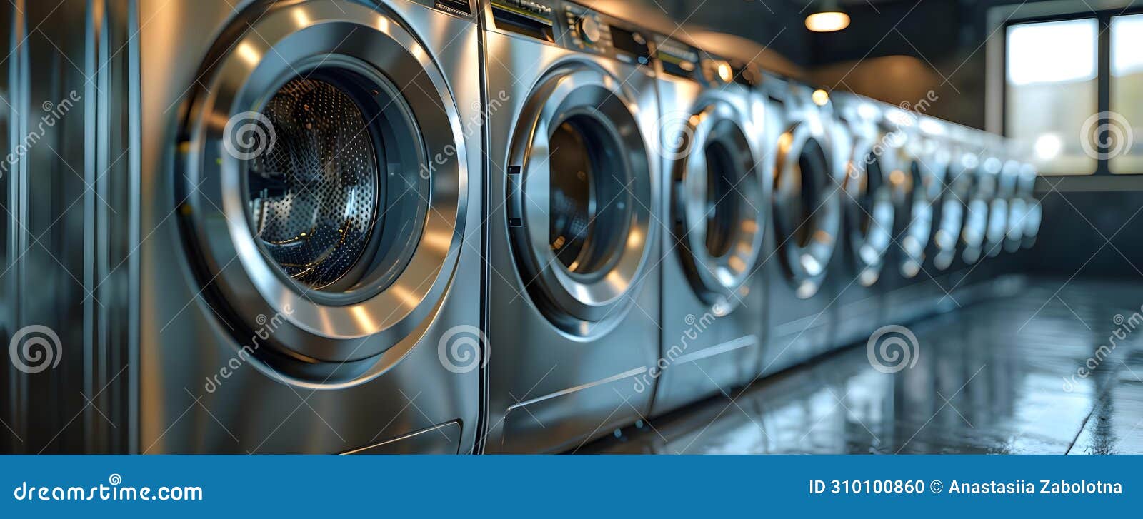 Contemporary Laundry Machines in a Public Facility with Copyspace for ...