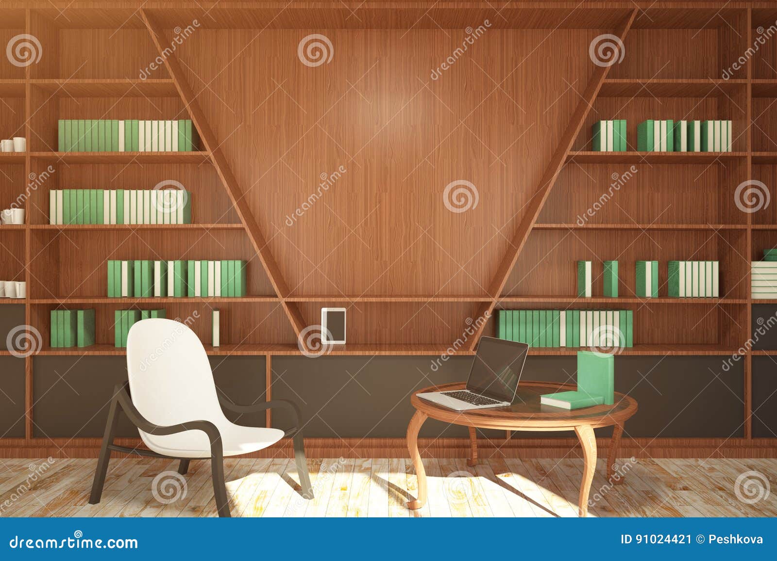 Contemporary Library with Blank Wall Stock Illustration - Illustration ...
