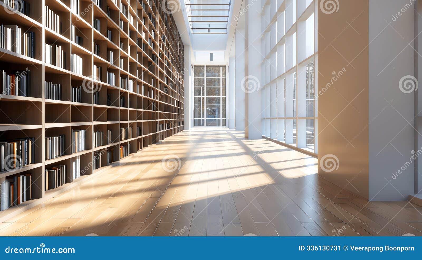 Contemporary Library Design, High Bookshelves, Sunlight Streaming ...