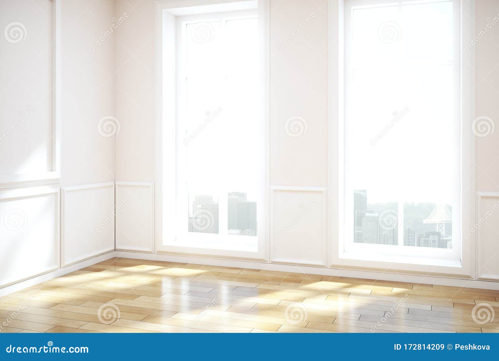 Contemporary Living Room Interior with Panoramic Windows Stock ...