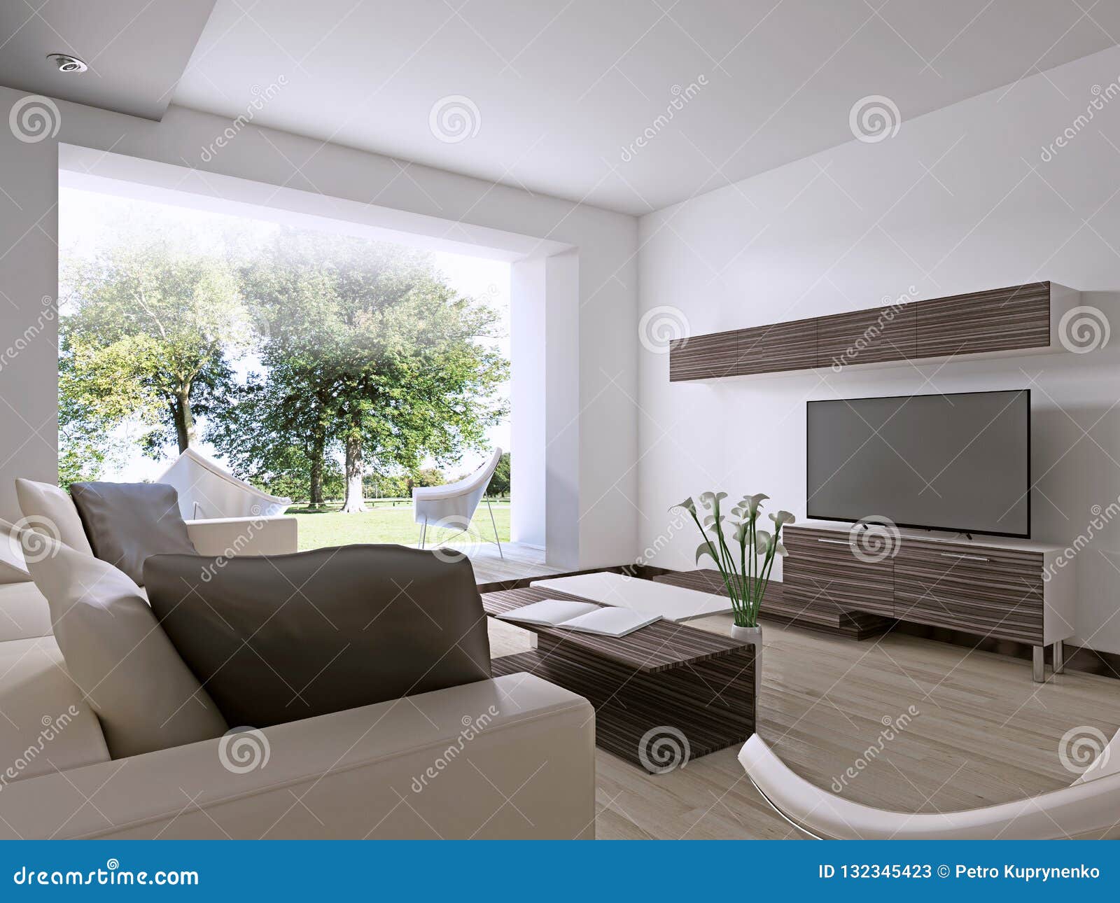 Contemporary Living Room with Large Window Overlooking the Backyard ...