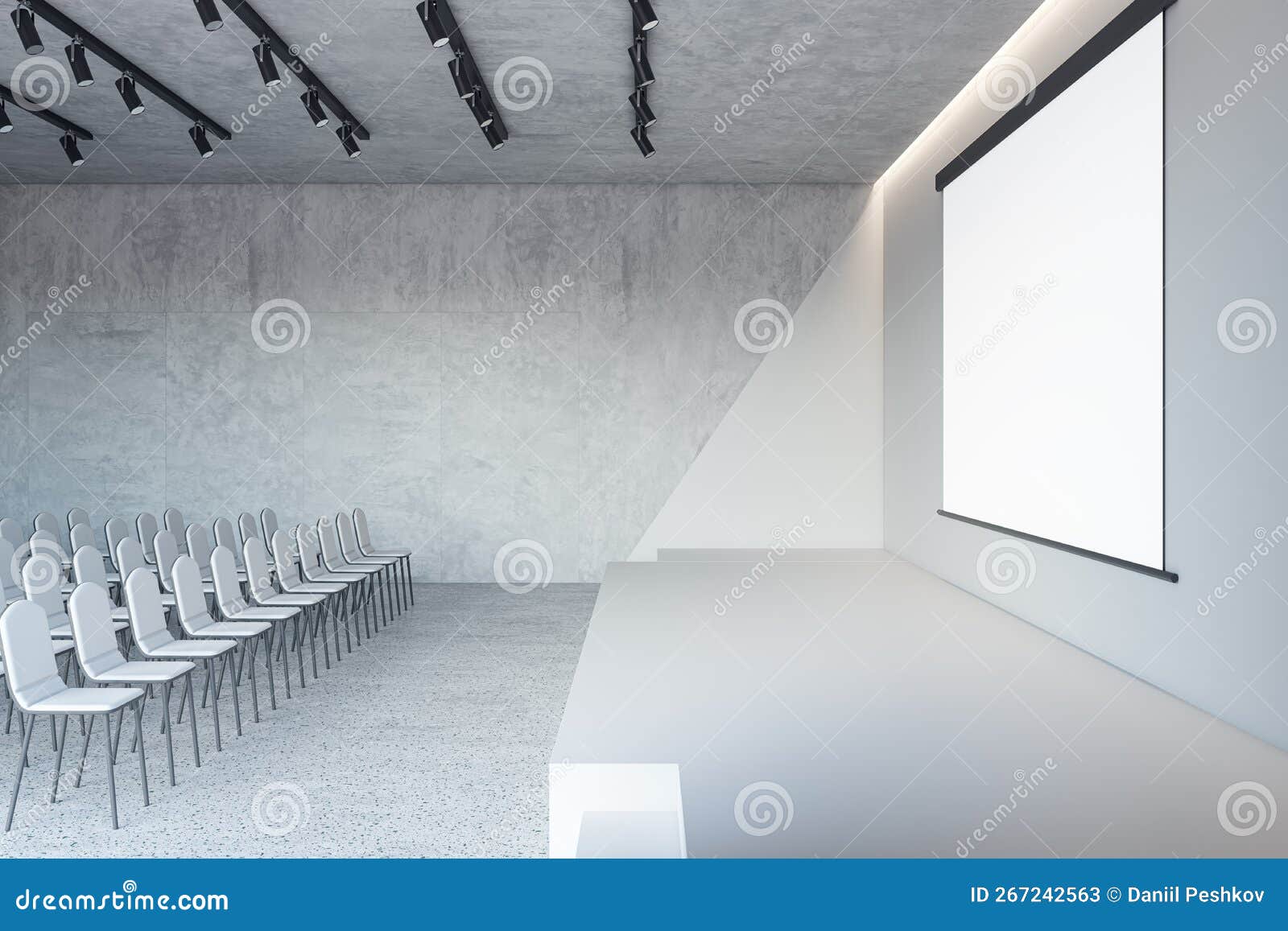 Contemporary Loft Concrete Auditorium Interior with Blank White Mock Up ...