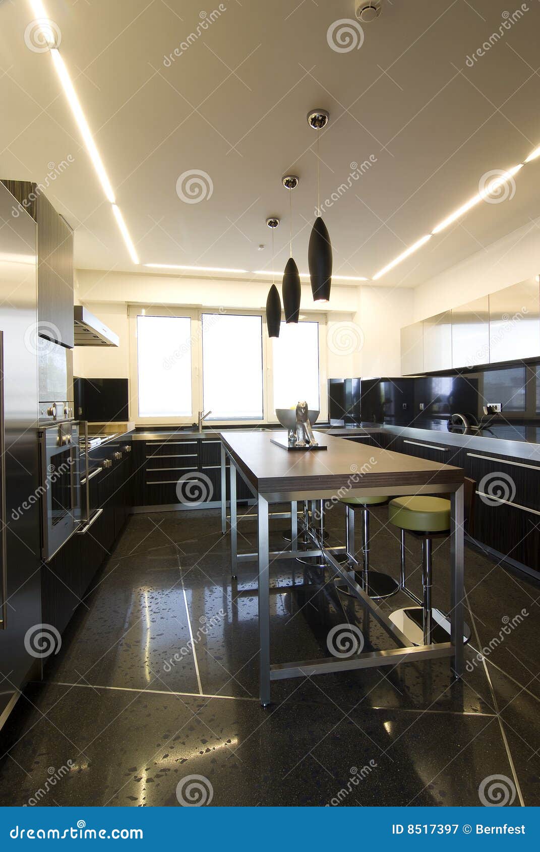 Loft Kitchen Design With Gray Storage Drawers And Integrated Oven ...