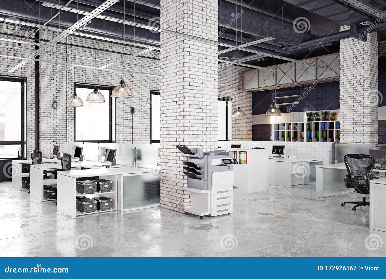 Contemporary loft office stock illustration. Illustration of computer ...