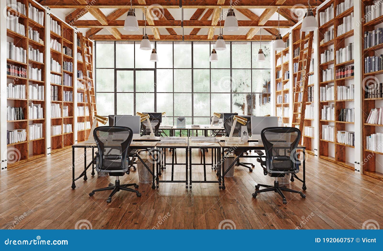 Contemporary loft office stock illustration. Illustration of desk ...