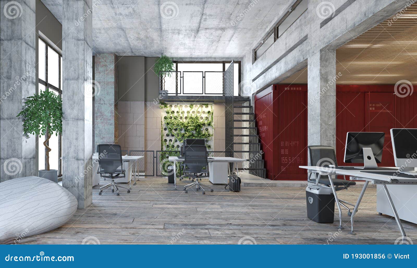 Contemporary loft office stock illustration. Illustration of shelves ...