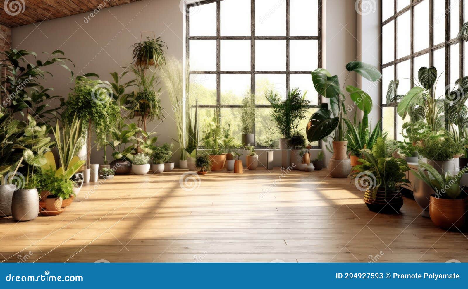 Contemporary Loft with Plants on Wooden Floor Stock Illustration ...