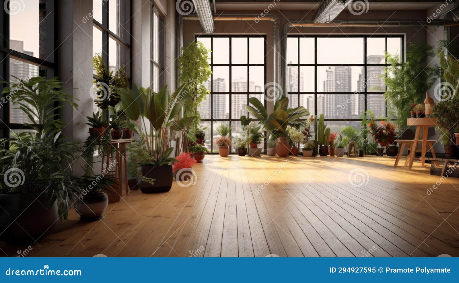 Contemporary Loft with Plants on Wooden Floor Stock Image - Image of ...