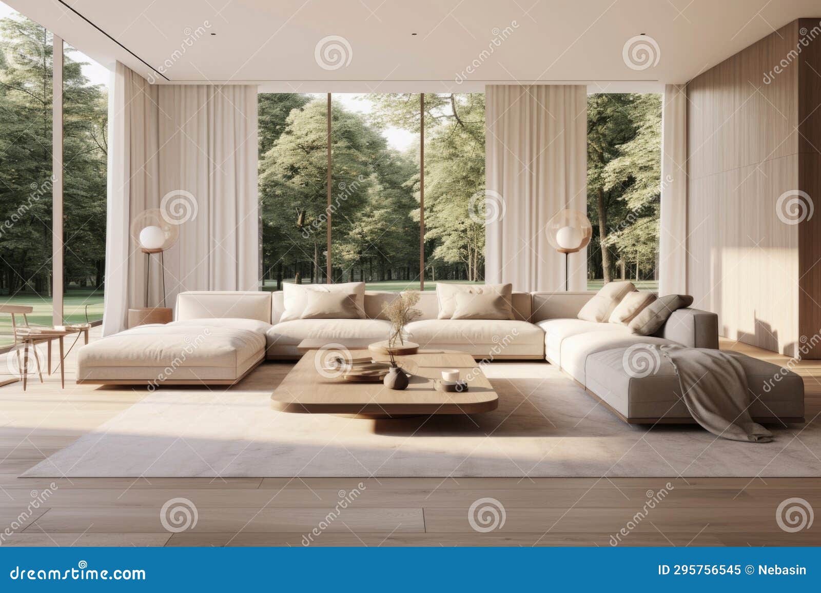 Contemporary Lounge Area with Minimalistic Couches and a Brightly Lit ...