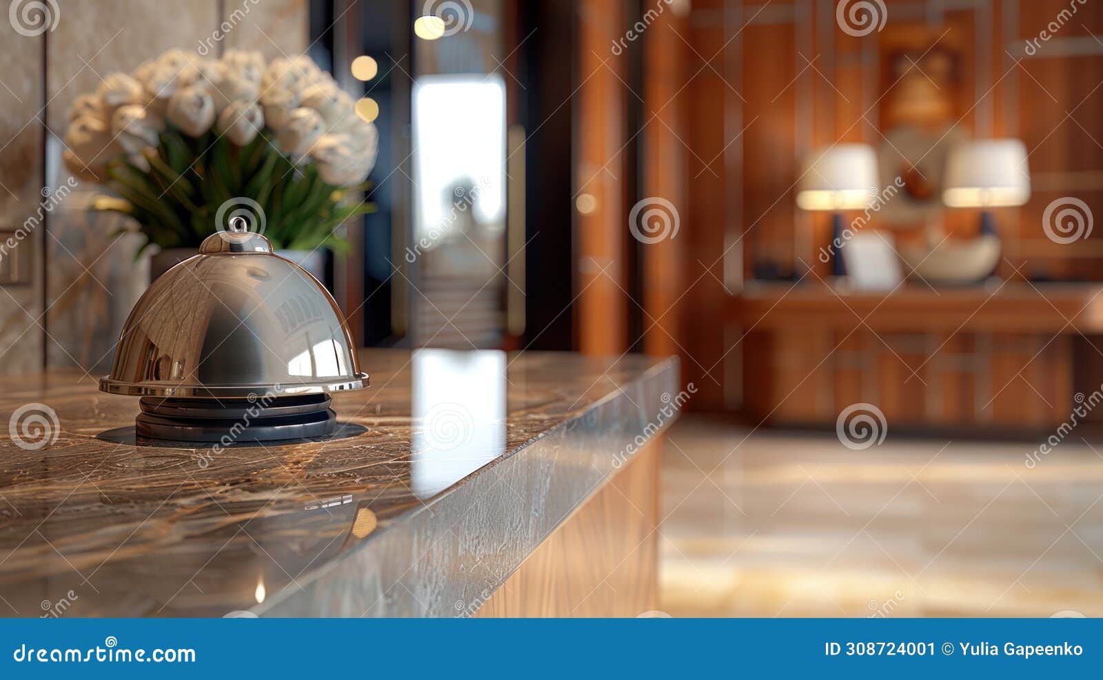 Contemporary Luxury Hotel Front Desk with a Bell Stock Image - Image of ...