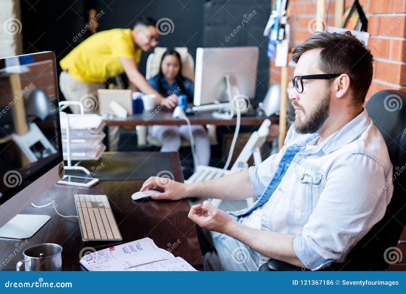 Contemporary Man Working in Office Stock Photo - Image of online ...